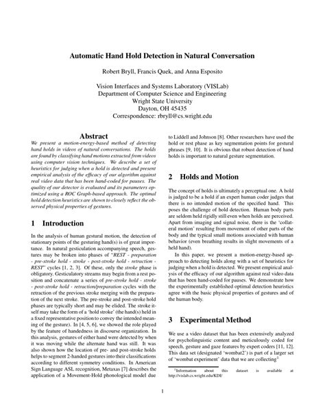 Pdf Automatic Hand Hold Detection In Natural Conversation