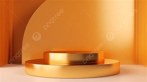 백그라운드에서 골드 서클 탑 3d 그림 금색 받침대에 추상 빈 연단이 있는 황금 배경 및 원형 스튜디오 최소한의 고급 플랫폼 화장품 스탠드 제품 프레젠테이션 배너 판매