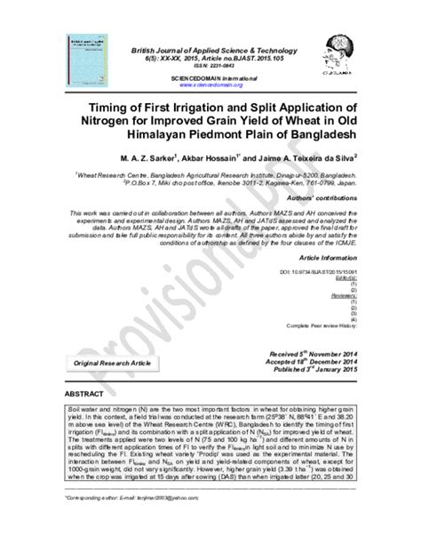 Pdf Timing Of First Irrigation And Split Application Of Nitrogen For