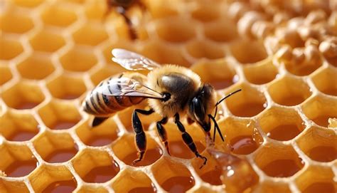 Premium Photo Working Bee Filling Honey Combs Focus Close Up