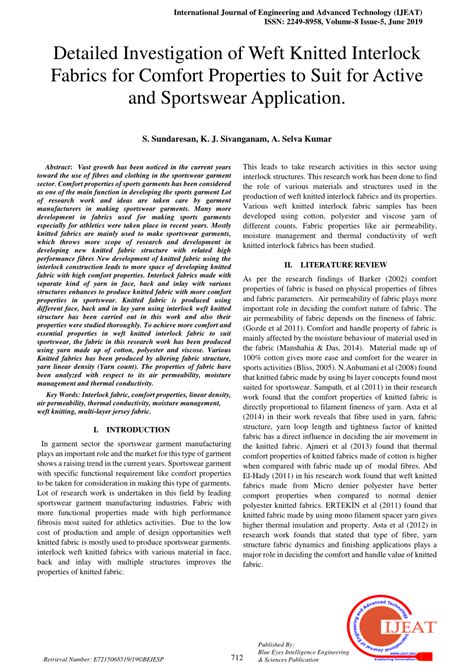 Pdf Detailed Investigation Of Weft Knitted Interlock Fabrics For Comfort Properties To Suit