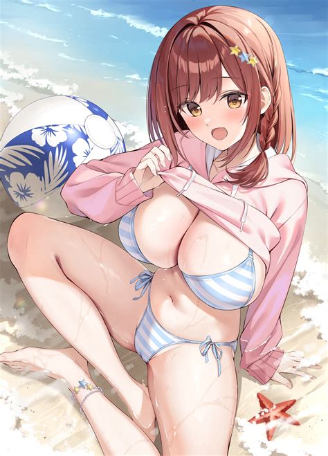 Oryo Oryo04 Original Commentary Highres 1girl Anklet Arm Support Ball Bare Shoulders