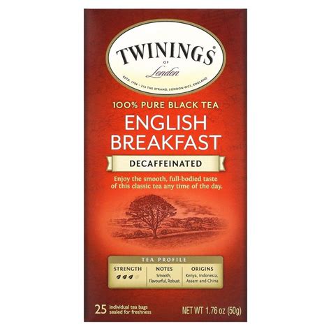 Twinings, 100% чистый черный чай, английский завтрак, без кофеина, 25 ...