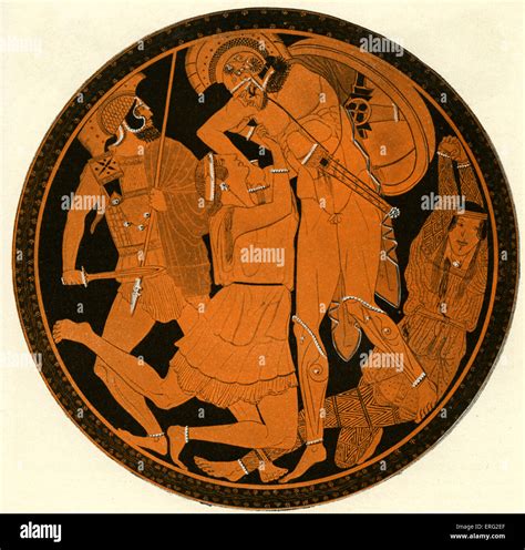 Greek Red Figure Vase Showing Achilles Slaying The Amazon Penthisilea