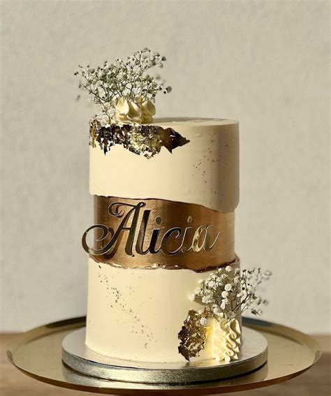 Gold And Nude Cake With Flower Accents Tiered Cakes Birthday Cool Birthday Cakes St