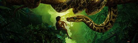 The Jungle Book Movie Kaa With Mowgli 2k Wallpaper Download