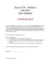 Explore Econ Prelim Answer Key And Academic Integrity At Course Hero