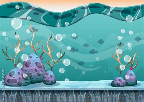 Cartoon Vector Underwater Background With Separated Layers For Game Art