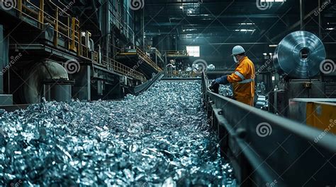 Worker In Protective Gear Supervising The Aluminum Recycling Process At