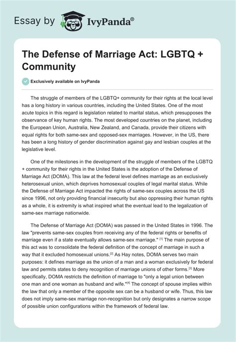 The Defense Of Marriage Act Lgbtq Community 1625 Words Research