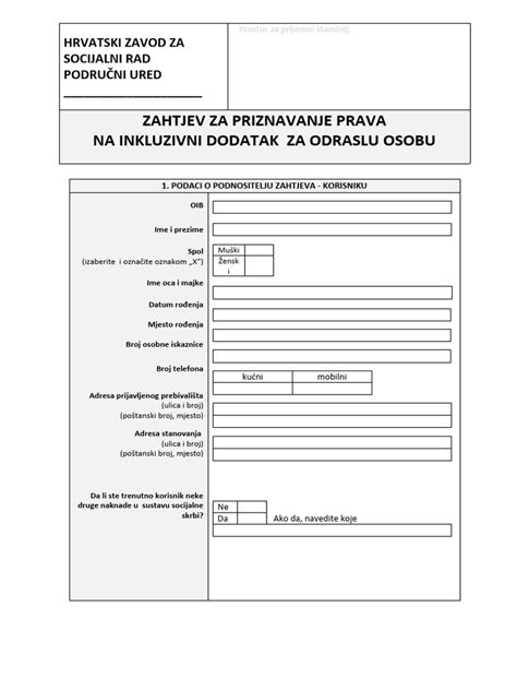 Zahtjev Za Priznavanje Prava Na Inkluzivni Dodatak Pdf