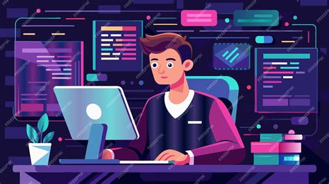 A Man Working At A Computer With A Man Working On The Computer Premium Ai Generated Vector