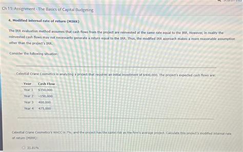 solved 4 modified internal rate of return mirr the irr