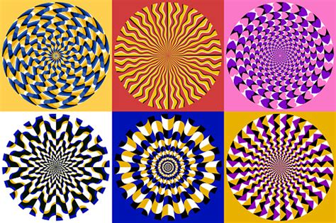 다양한 줄무늬와 모양의 원형 패턴 세트입니다 움직이는 착시 현상이 있는 다채로운 원 배경 디자인을 위한 벡터 템플릿 0명에 대한 스톡 벡터 아트 및 기타 이미지 Istock