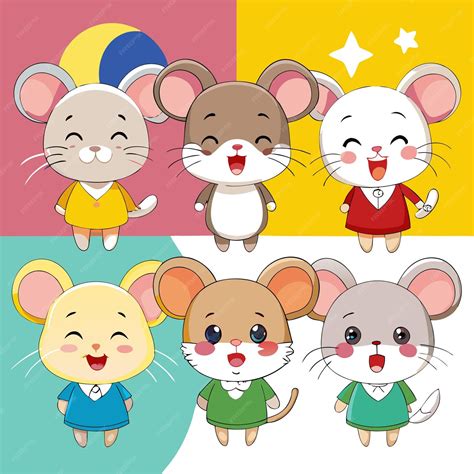 Cute Cartoon Mice Characters In Various Colors And Expressions