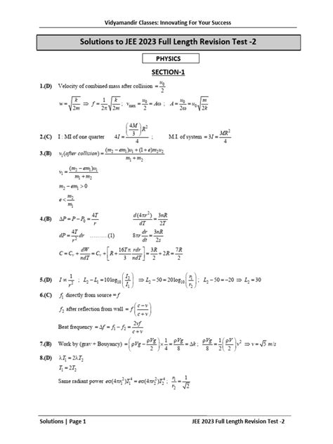 Jee 2023 Full Length Revision Test 2 Solutions Pdf Chlorine Mole Unit