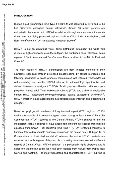 Pdf Molecular Epidemiology And Clinical Features Of Human T Cell