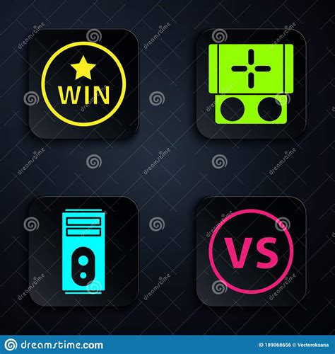 Set Vs Versus Battle Medal Computer And Portable Video Game Console Black Square Button Stock