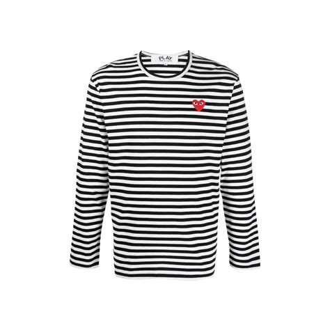 플레이 꼼데가르송 스트라이프 롱슬리브 티셔츠 블랙 화이트 Play Comme Des Garcons Kream