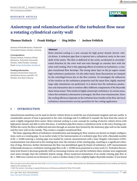 Pdf Anisotropy And Relaminarisation Of The Turbulent Flow Near A Rotating Cylindrical Cavity Wall
