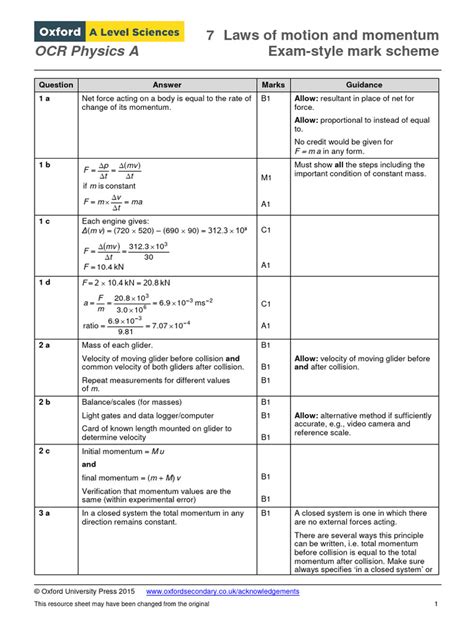 Chapter 7 Test Mark Scheme Pdf Momentum Collision