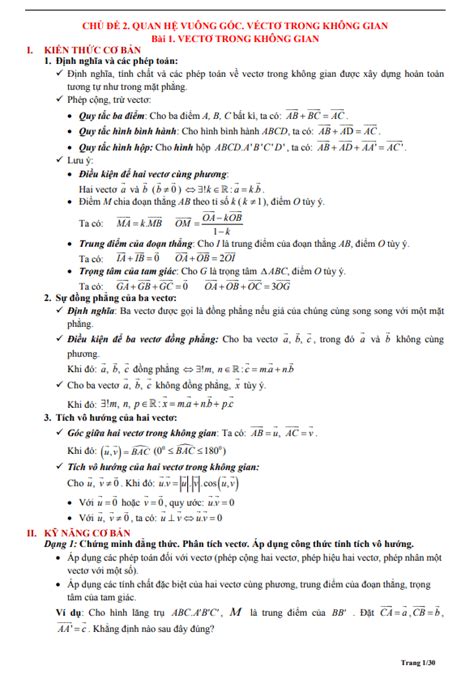 Tài liệu véctơ trong không gian quan hệ vuông góc THI com