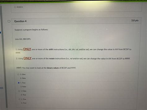 Solved Suppose A Program Begins As Follows Mov Ax Obcdfh