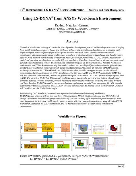 Pdf Using Ls Dyna From Ansys Workbench Environment · Using Ls Dyna