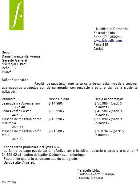 Marilyn Carta de Cotización