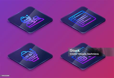 Set Isometric Line Robot Humanoid Driving A Car Computer Api Interface And Motherboard Digital