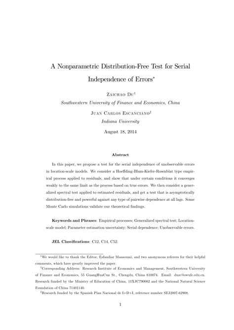 pdf a nonparametric distribution free test for serial independence of