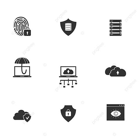 Data Protection Icon Set Computer Safety Symbols Collection Vector Sketches Logo Illustrations