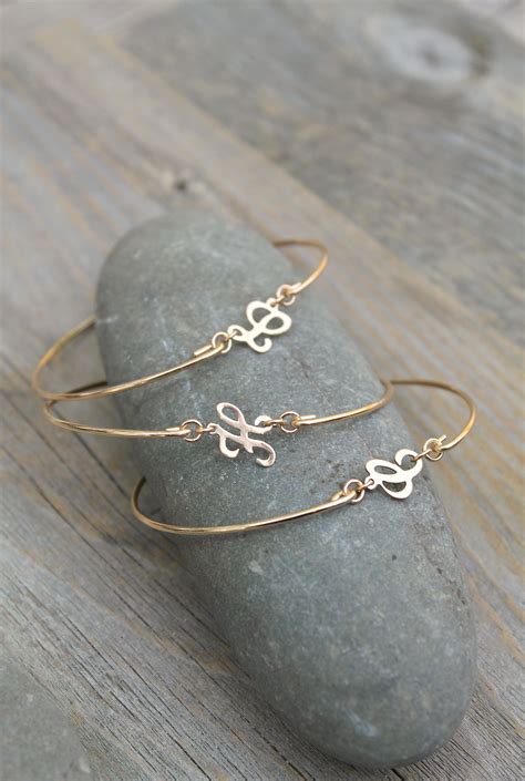 Initial Bangle Bracelet Personalized 14k Gold Filled Stacking Etsy