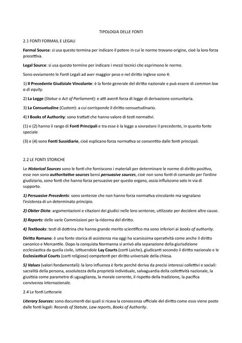 Cap 2 Appunti Di Diritto Comparato Ed Europeo Tipologia Delle Fonti