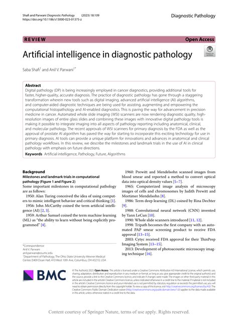 Pdf Artificial Intelligence In Diagnostic Pathology