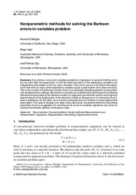 Pdf Nonparametric Methods For Solving The Berkson Errors In Variables