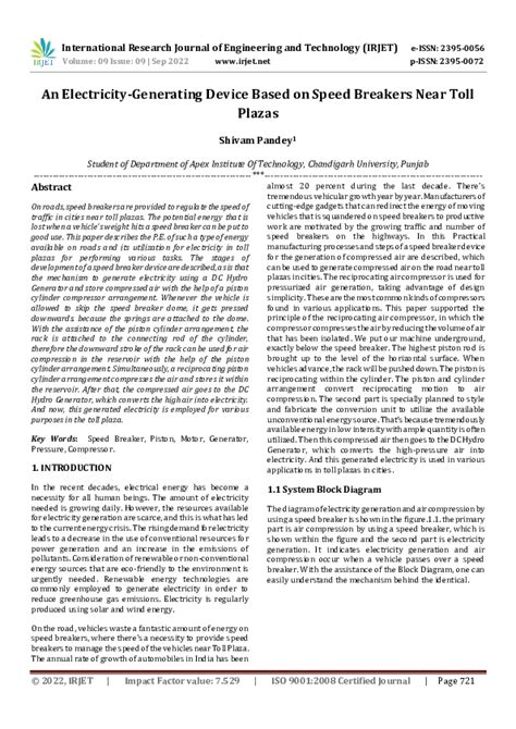 Pdf An Electricity Generating Device Based On Speed Breakers Near