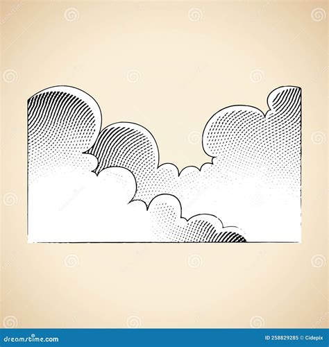 Scratchboard Engraved Illustration Of Clouds With White Fill Stock Vector Illustration Of