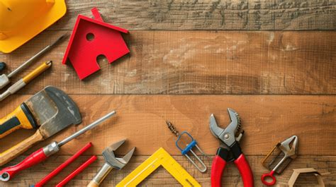 Construction Tools House Renovation On Wooden Background Internet