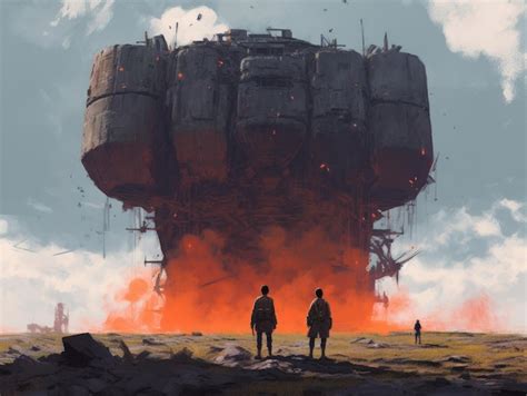 Premium Ai Image Dieselpunk Landscape Illustration Art Game Assests Background Robots Battler