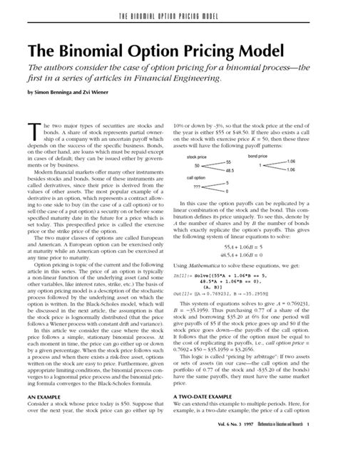 Binomial Options Pdf Option Finance Blackscholes Model