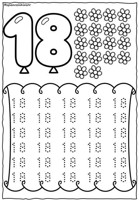 18 Sayısı Worksheets Preschool arts and crafts Numbers
