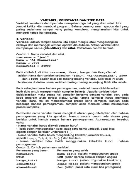 B Variabel Konstanta Dan Tipe Data Pdf