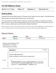 CS 1B Midterm Exam F18 CS F001B INTERM SOFTWARE DESIGN IN JAVA 02W