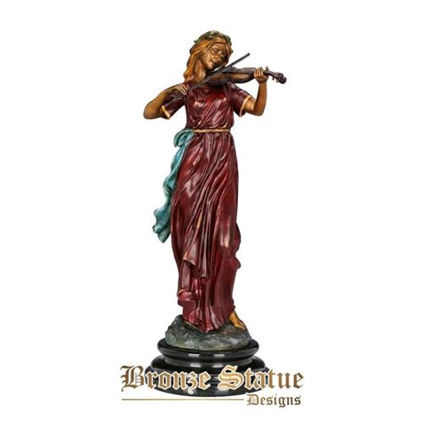 Bronze Violinist Fiddler Statue Sculpture Modern Female Violin Player