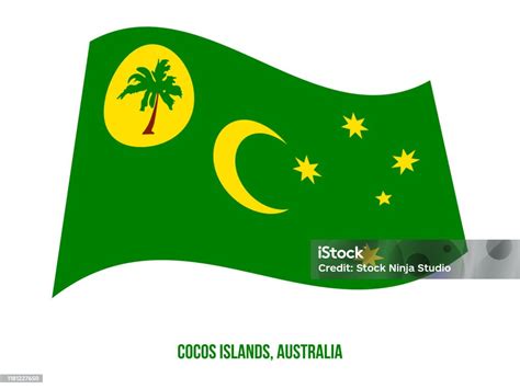 Bendera Kepulauan Cocos Melambaikan Vektor Pada Latar Belakang Putih
