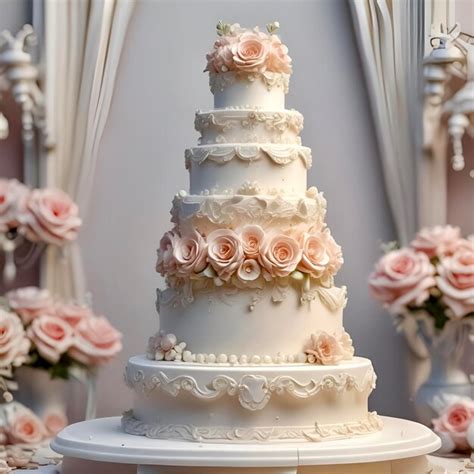 Wedding Cake With Roses Wedding Cake Decorated With Flowers Premium