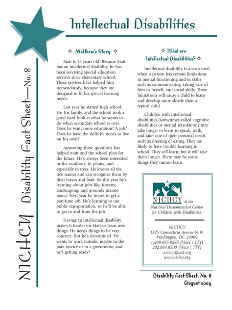 Intellectual Disabilities Fact Sheet Pdf Intellectual Disability