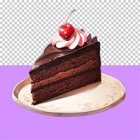 Premium Psd A Slice Of Chocolate Cake With A Cherry On Top Isolated