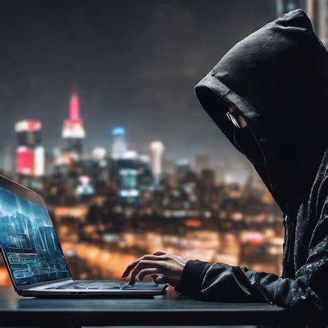 Premium Ai Image Side View Of Hacker With Laptop Computer On Blurry